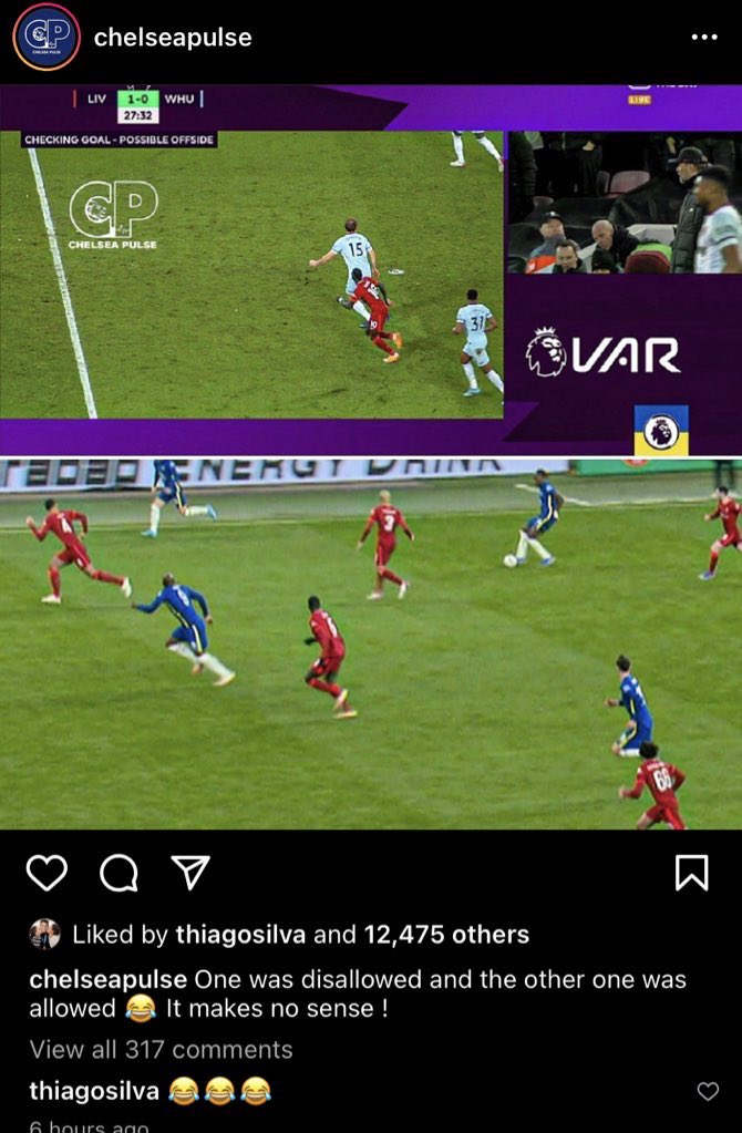(Image): Thiago Silva laughs at VAR offside decisions | Chelsea News