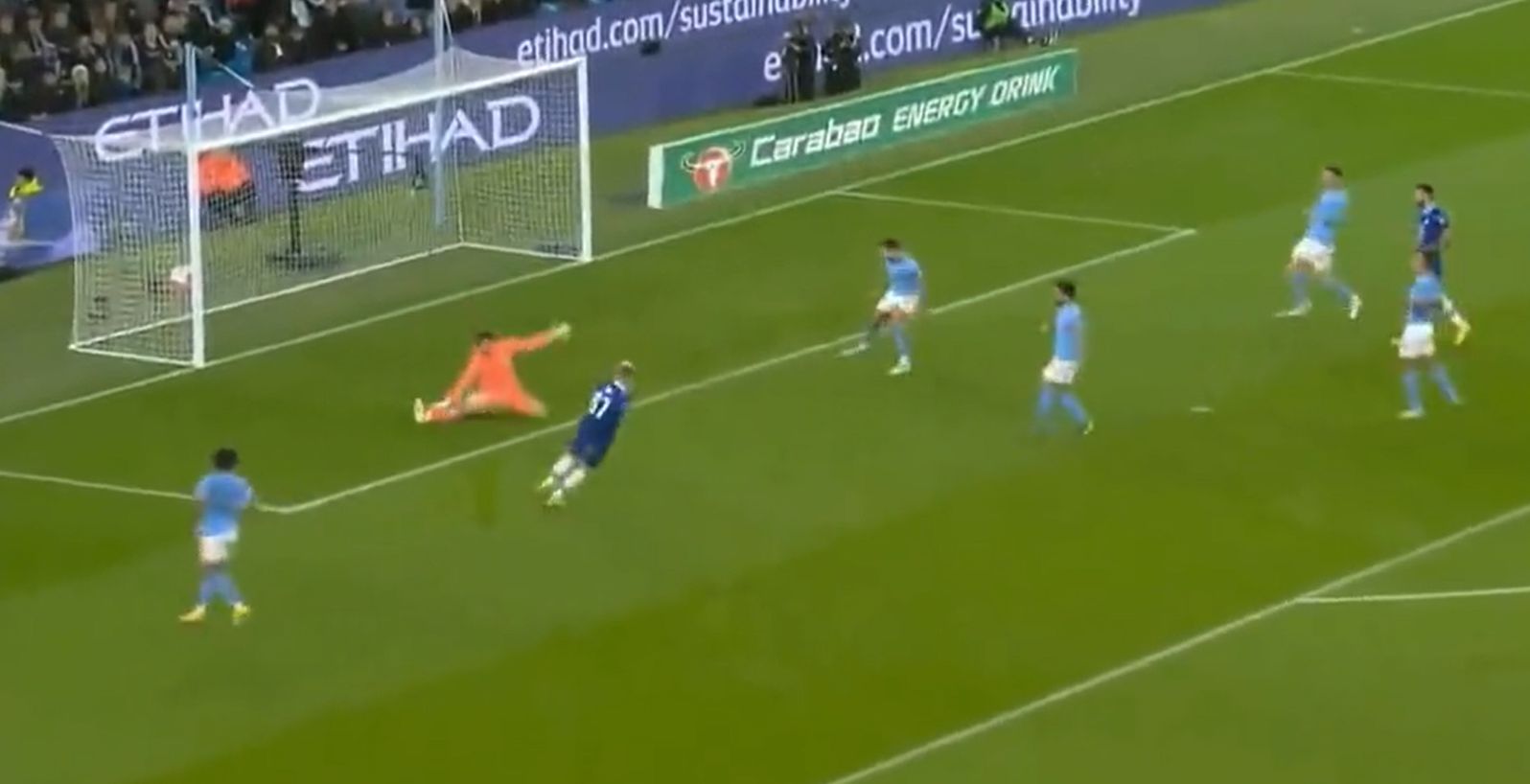 (Video): Lewis Hall misses chance to score after superb first half ...