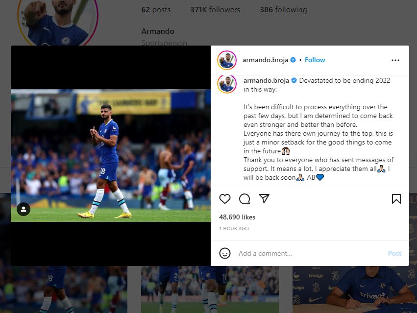 (Image): Armando Broja's message to the fans after devastating injury ...