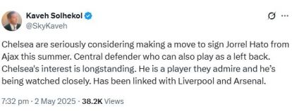 Sky Sports: Chelsea "making a move" to sign €50m valued Jorrel Hato